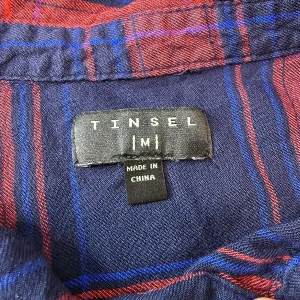 Tinsel | Tops | Tinsel Navy Red Plaid Henley Roll Tab Sleeve Flannel ...
